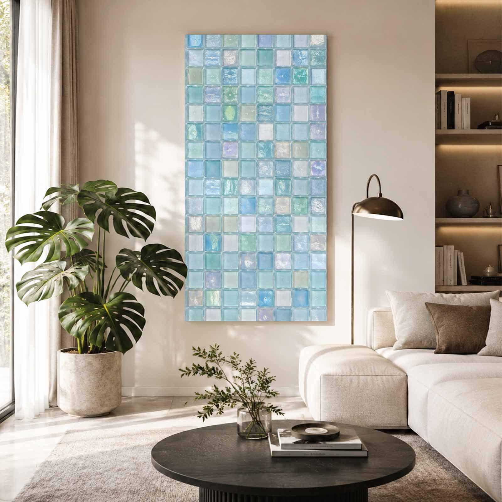 Blue Pink Plaid Canvas Wall Art for Living Room, Boho Pale Mint Tile ...