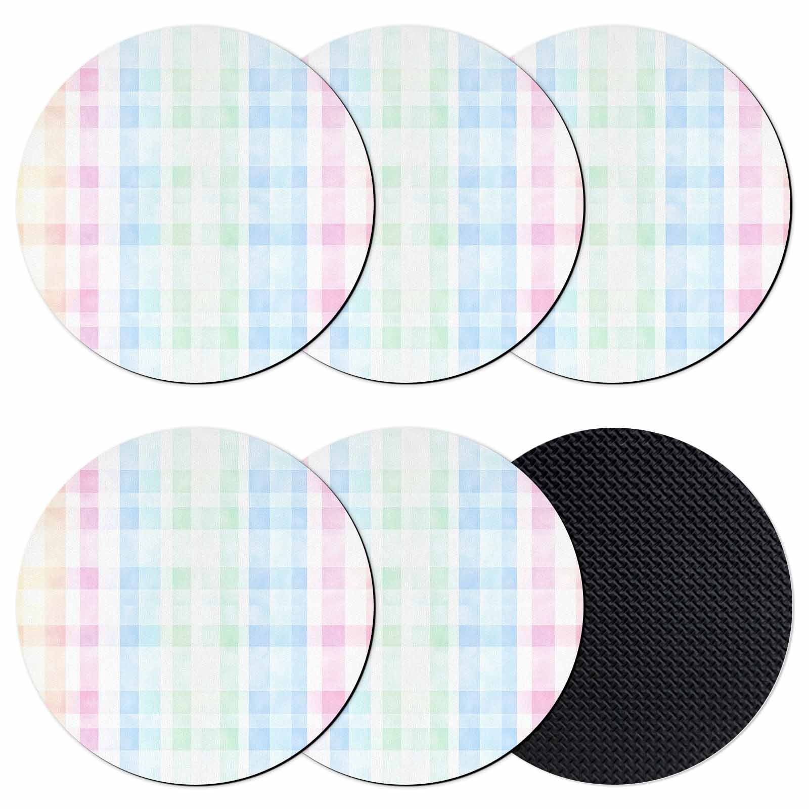 Blue Pink Plaid Coasters Set of 6, Soft Absorbent Coasters for Drinks ...