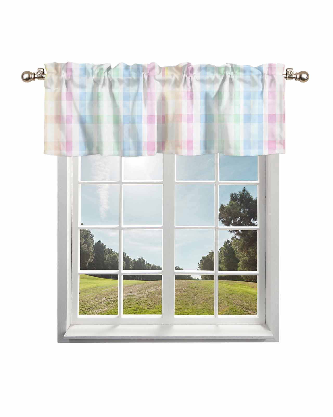 Blue Pink Plaid Kitchen Curtain Valances for Windows Farmhouse Short ...