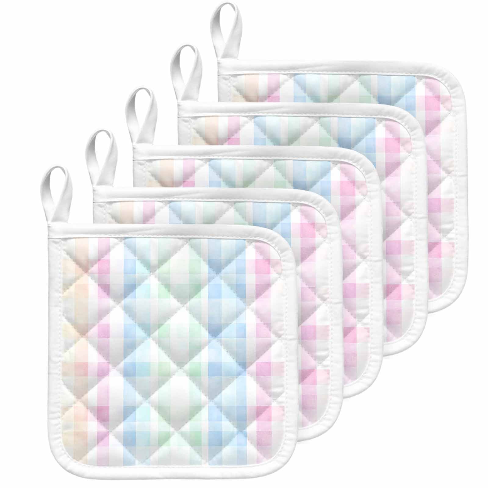 Blue Pink Plaid Pot Holders for Kitchen Heatproof Potholder, 5 Pack ...