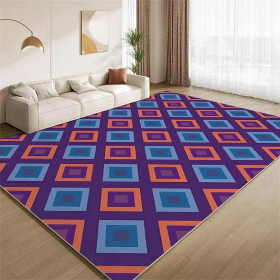 Blue Pink Plaid Rug 5x6ft Area Rugs Vintage Purple Geometric Rugs Non ...