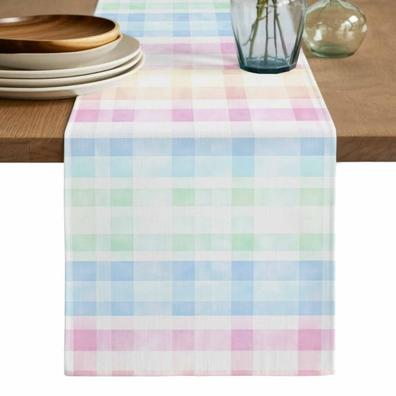 Blue Pink Plaid Table Runner, Pastel Green White Buffalo Patchwork ...