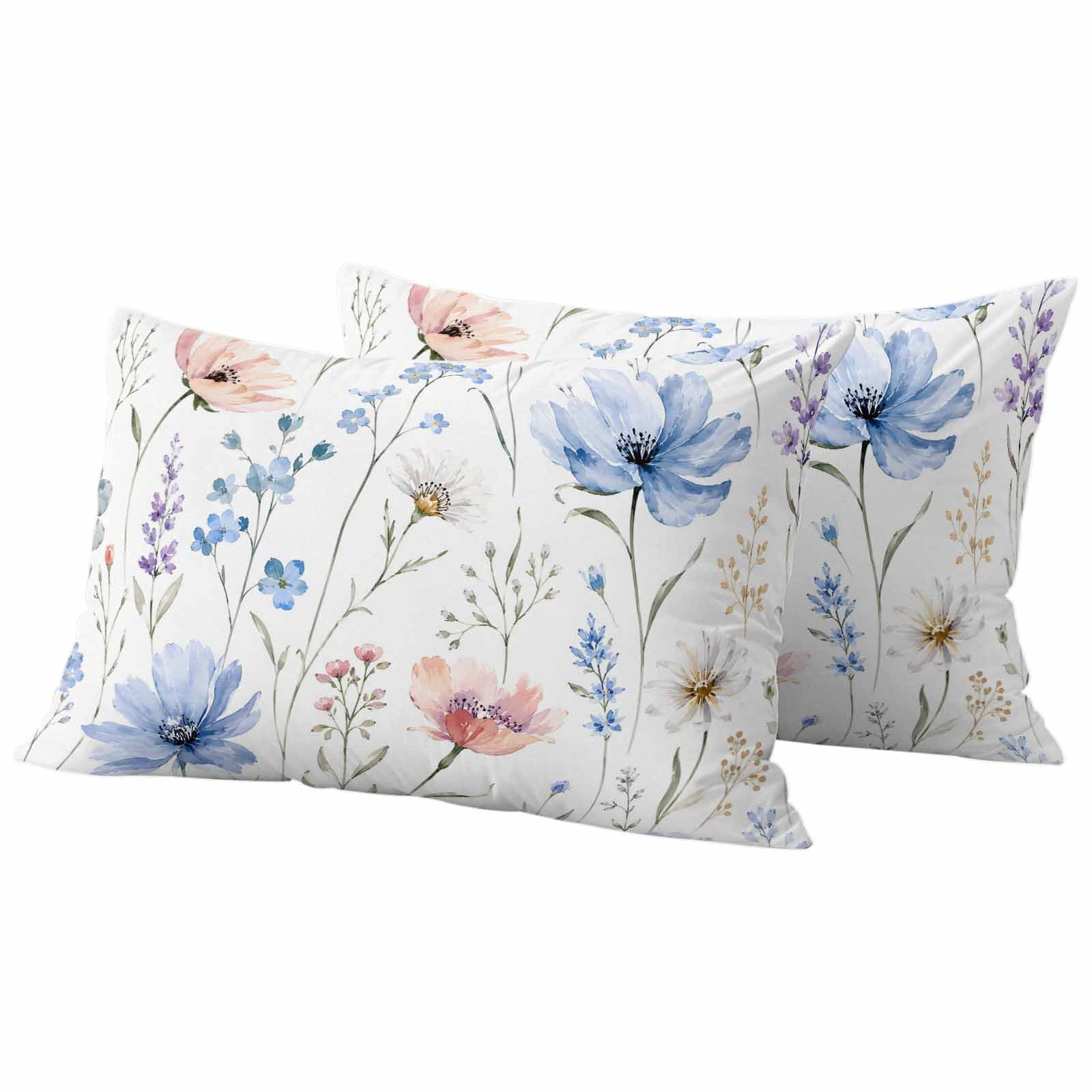 Blue Pink Poppy Outdoor Waterproof Pillow Covers, Pastoral Farmhouse ...