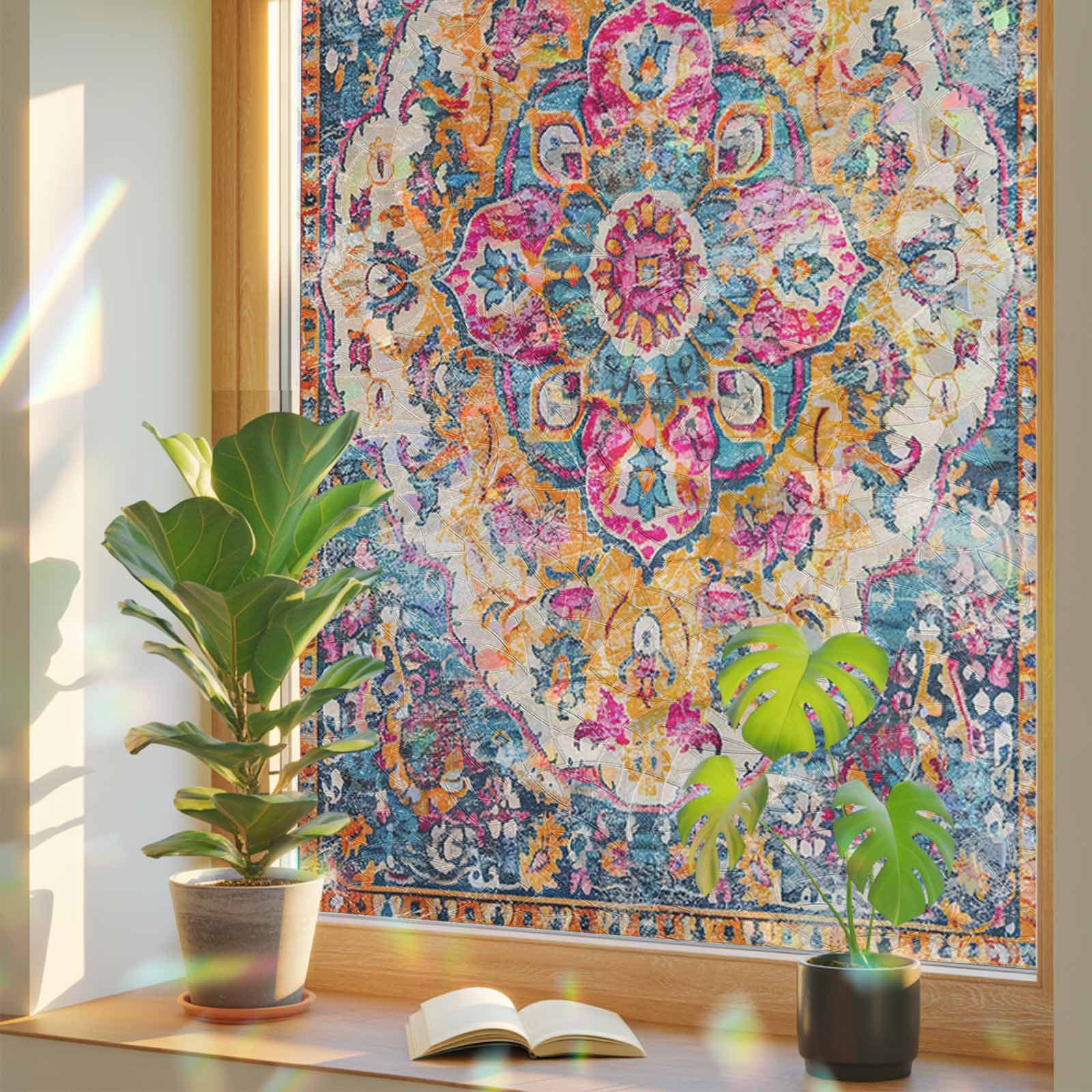 Blue Pink Privacy Window Film, Decorative Stained Glass Window Film ...