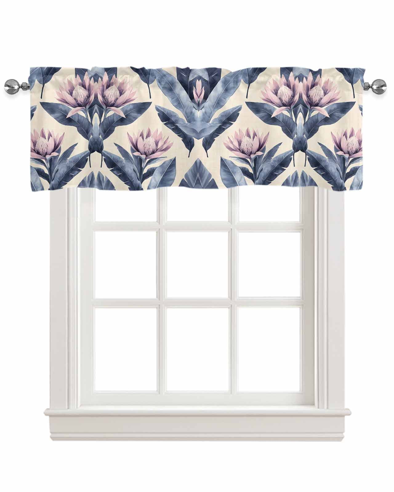 Blue Pink Purple Floral Kitchen Valances for Windows Farmhouse Linen ...