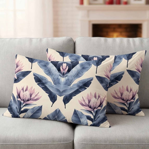 Blue Pink Purple Floral Outdoor Waterproof Throw Pillow Covers 20x12 ...