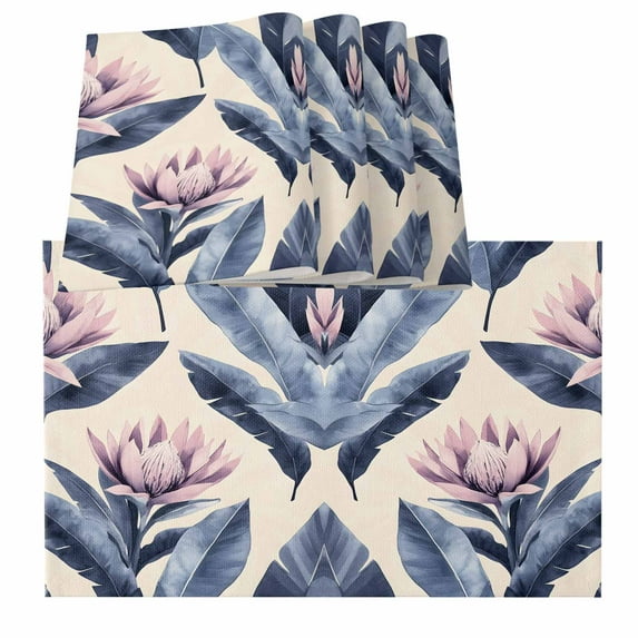 Blue Pink Purple Floral Placemats for Dinning Table Set of 6, Blooms ...