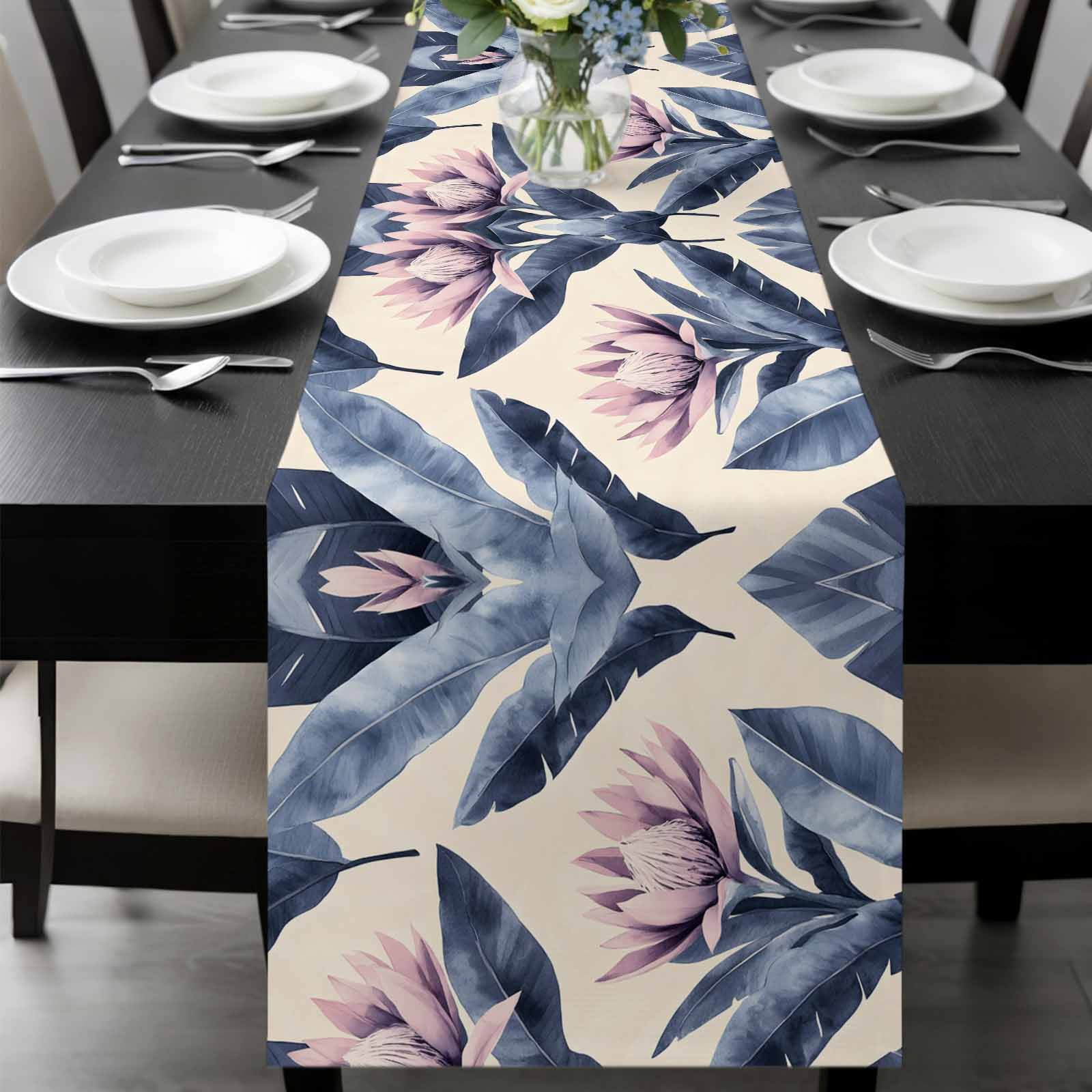 Blue Pink Purple Floral Table Runner 72 Inches Long, Blooms Botanical ...