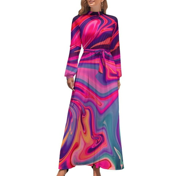 Blue Pink Purple Liquid Dress High Neck Abstract Art Print Beach ...