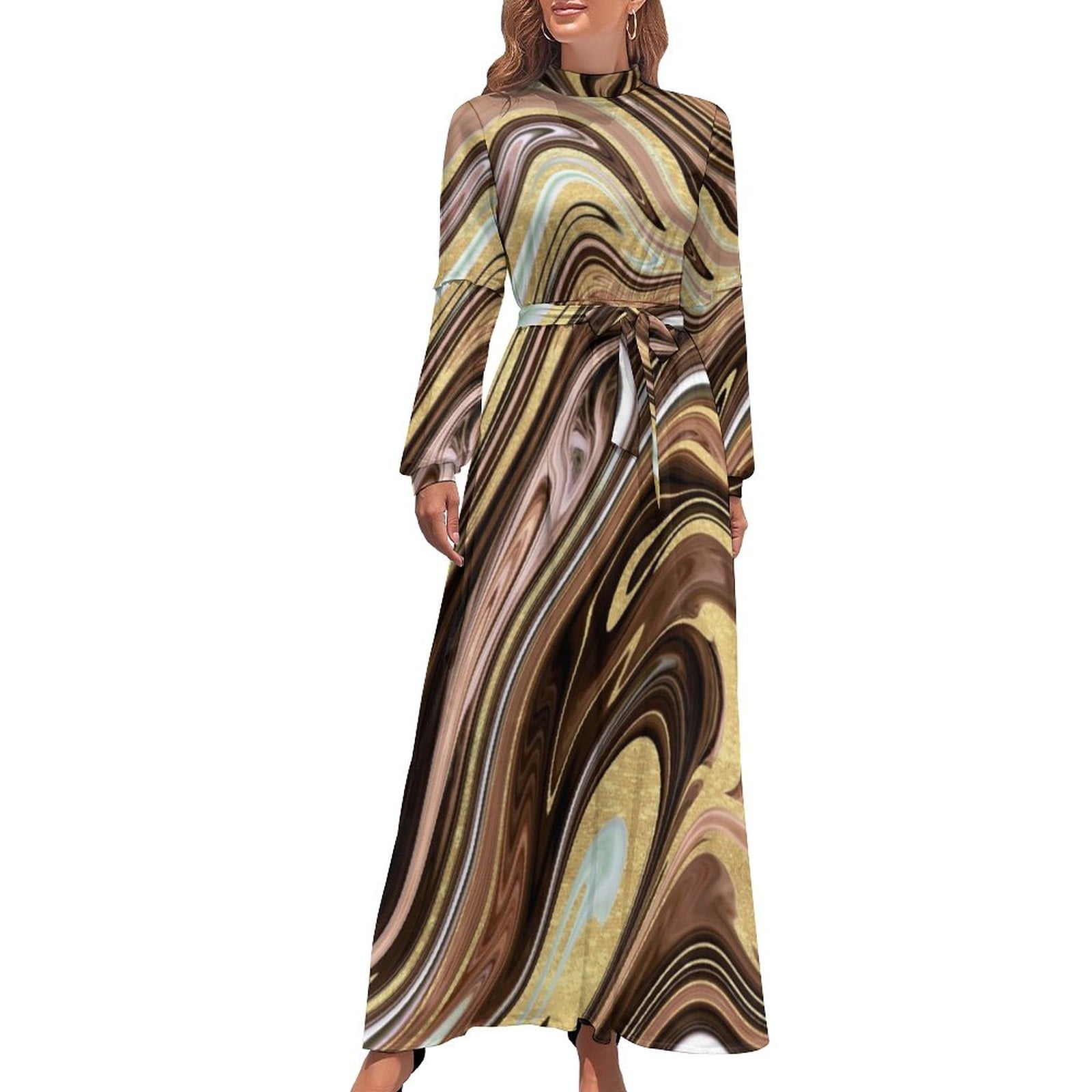 Blue Pink Purple Liquid Dress High Neck Abstract Art Print Beach ...