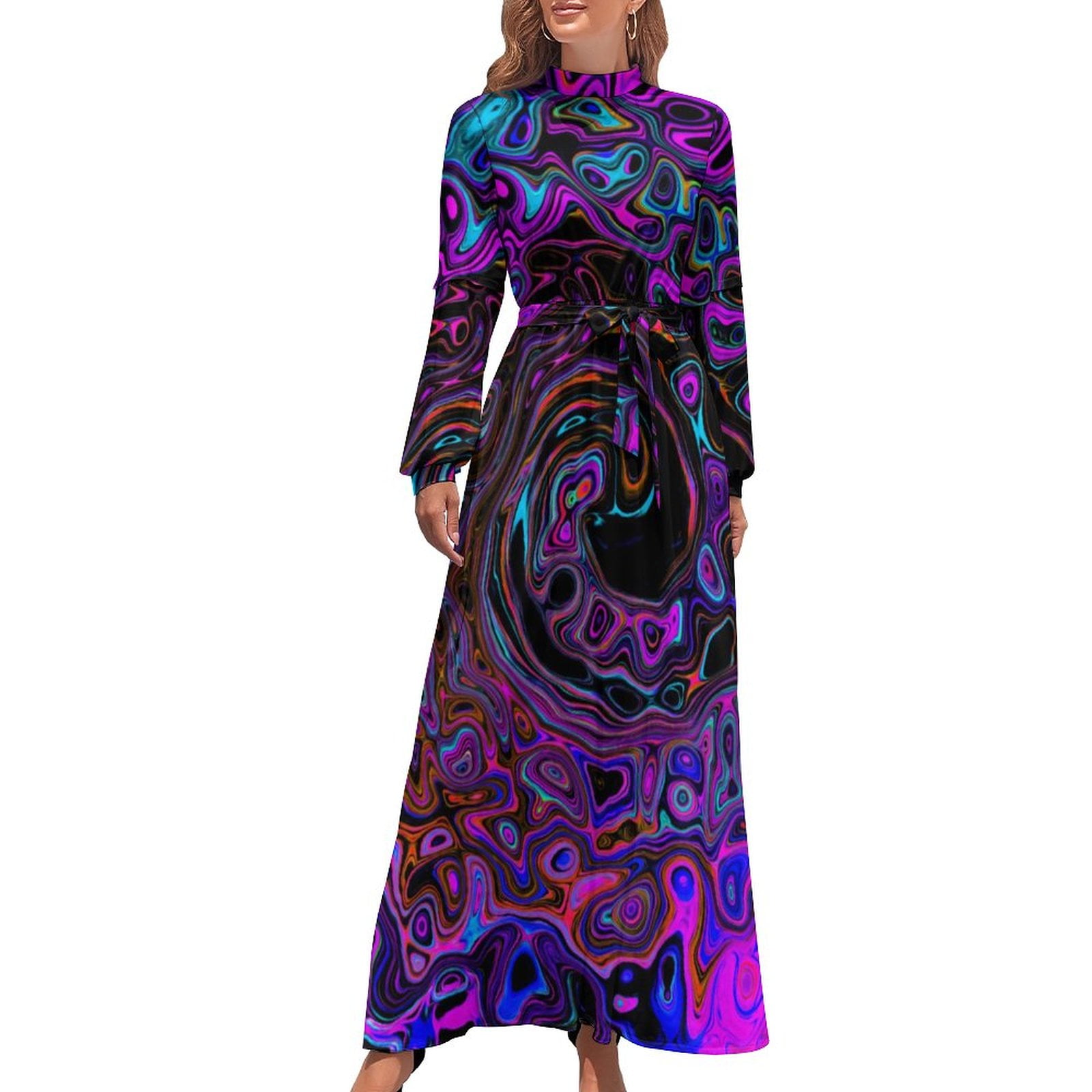 Blue Pink Purple Liquid Dress High Neck Abstract Art Print Beach ...