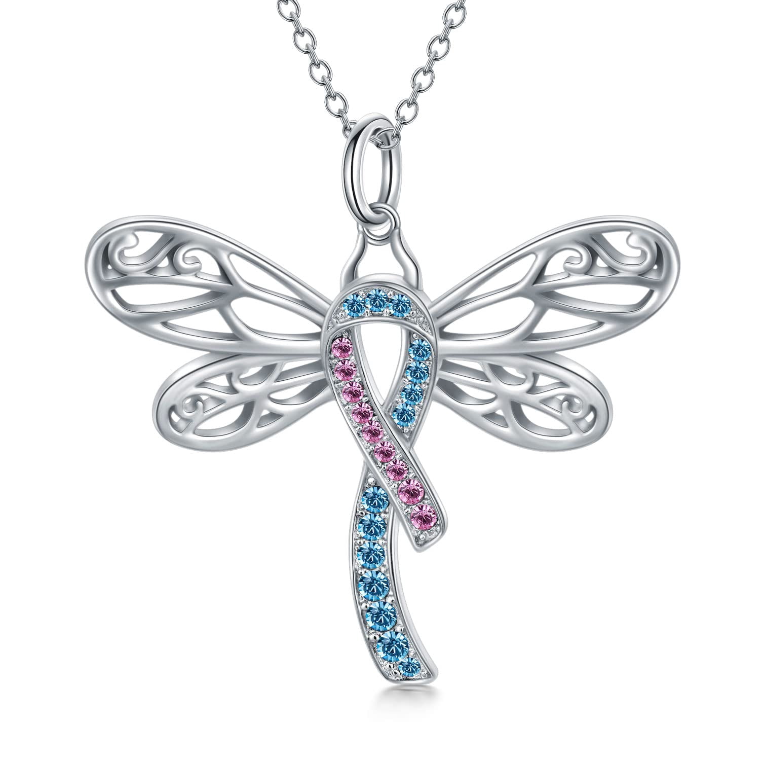 Blue and Pink Ribbon Necklace Sterling Silver Mommy of an Angel ...