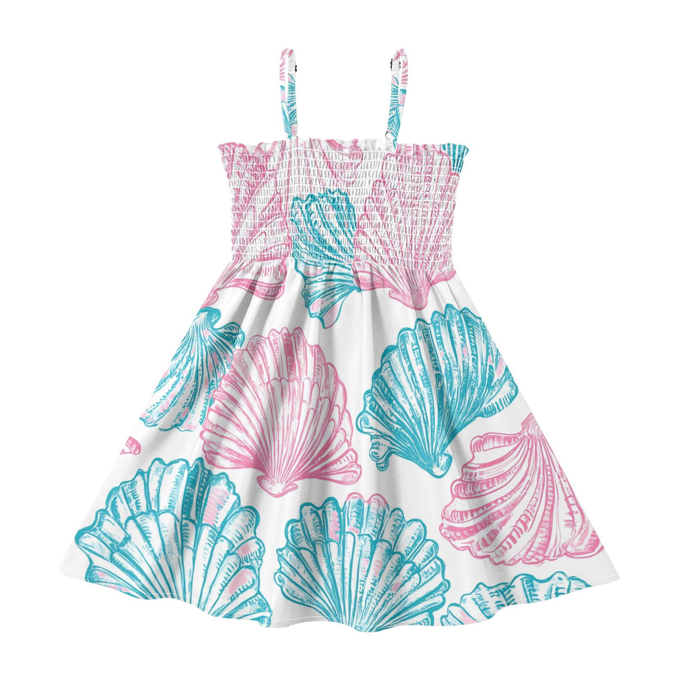 Blue Pink Seashells Hand Painted Girl's Adjustable Cami Dress Casual ...
