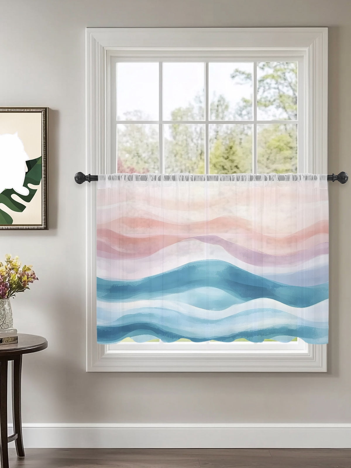 Blue Pink Sheer Curtains 45 Inch Long 1 Panel Ombre Sea Wave Abstract ...