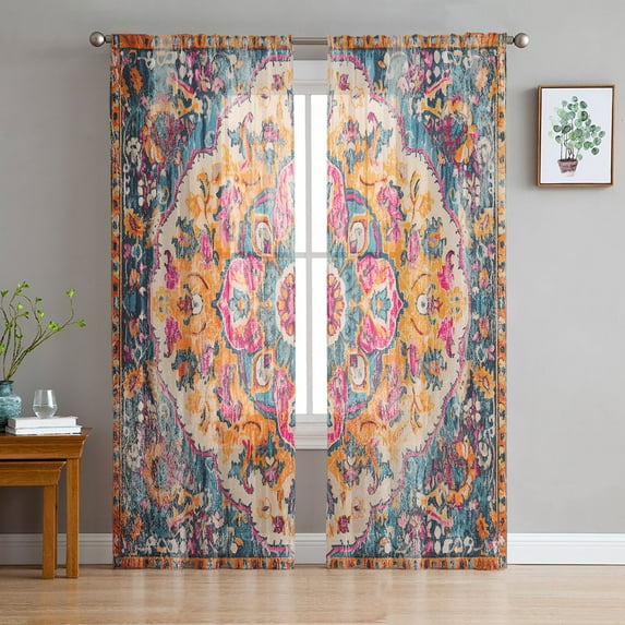 Blue Pink Sheer Curtains 72 Inch Length 2 Panels Set for Living Room ...