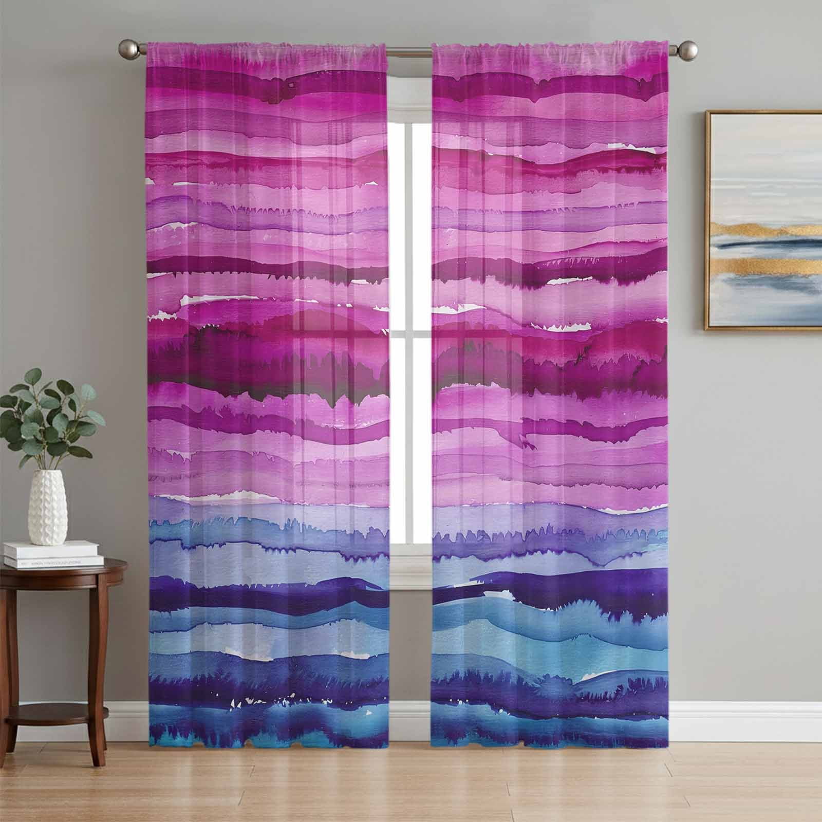 Blue Pink Sheer Curtains 84 Inch Length 2 Panels Set, Gradient Color ...