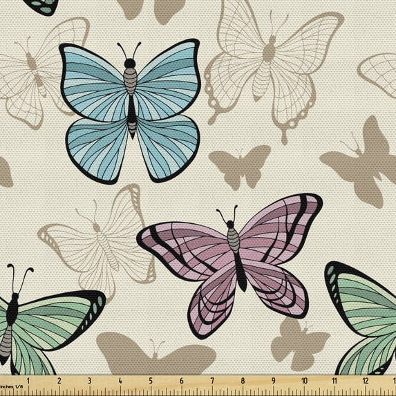 Blue Pink Sofa Upholstery Fabric by the Yard, Butterfly Pattern with ...