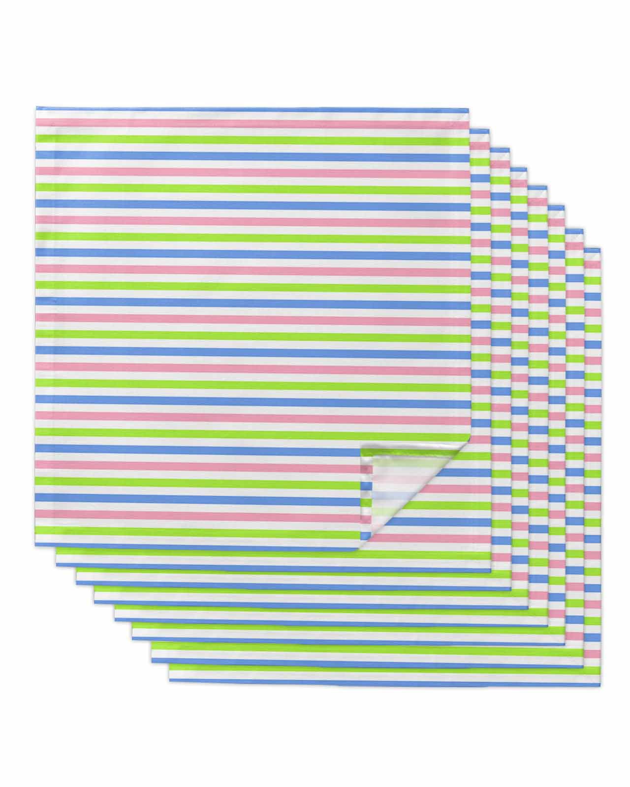 Blue Pink Stripe Cloth Napkins Set of 8 Reusable Dinner Napkins ...