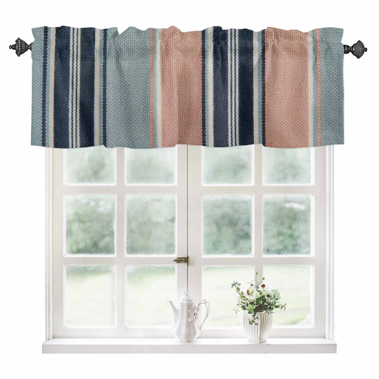 Blue Pink Striped Kitchen Valances for Windows 60x18 Inch Kitchen ...