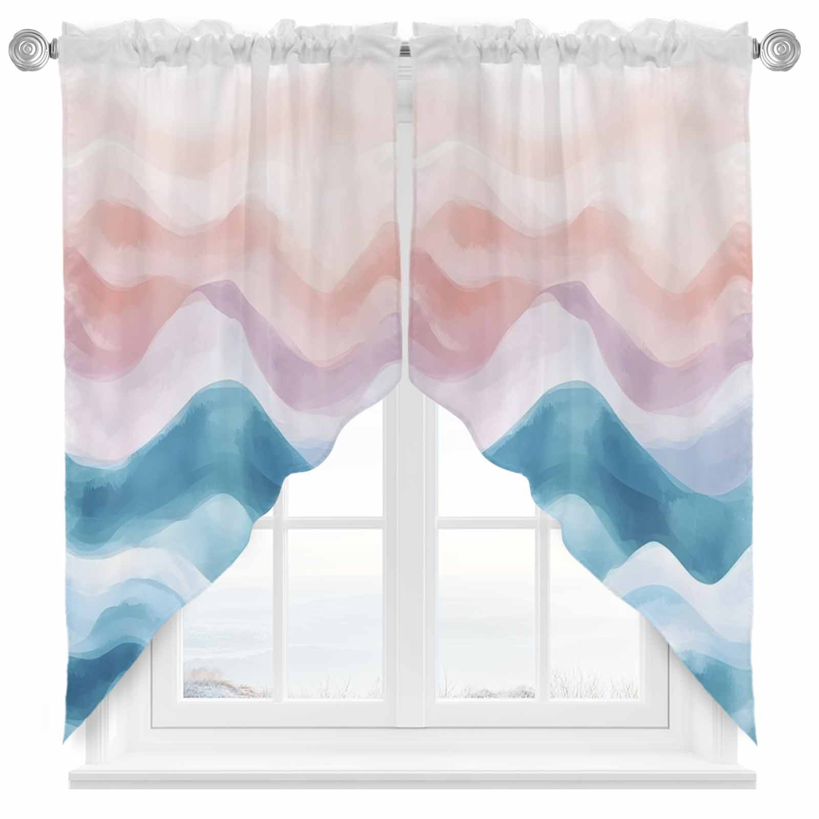 Blue Pink Swag Valances for Windows 2 Pack Ombre Sea Wave Abstract ...