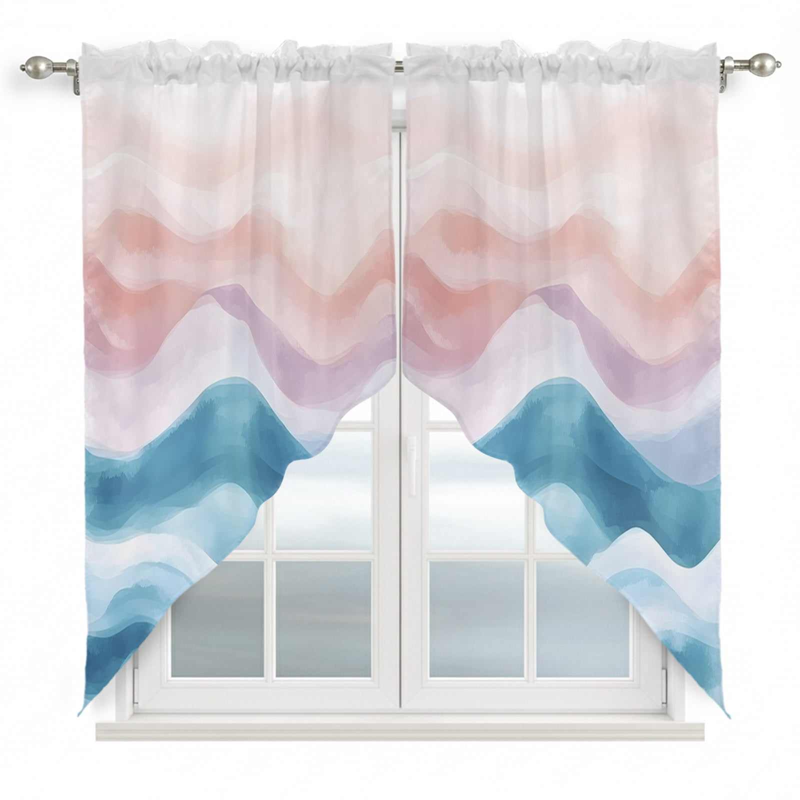 Blue Pink Swag Valances for Windows 63 inches Long, Ombre Sea Wave ...