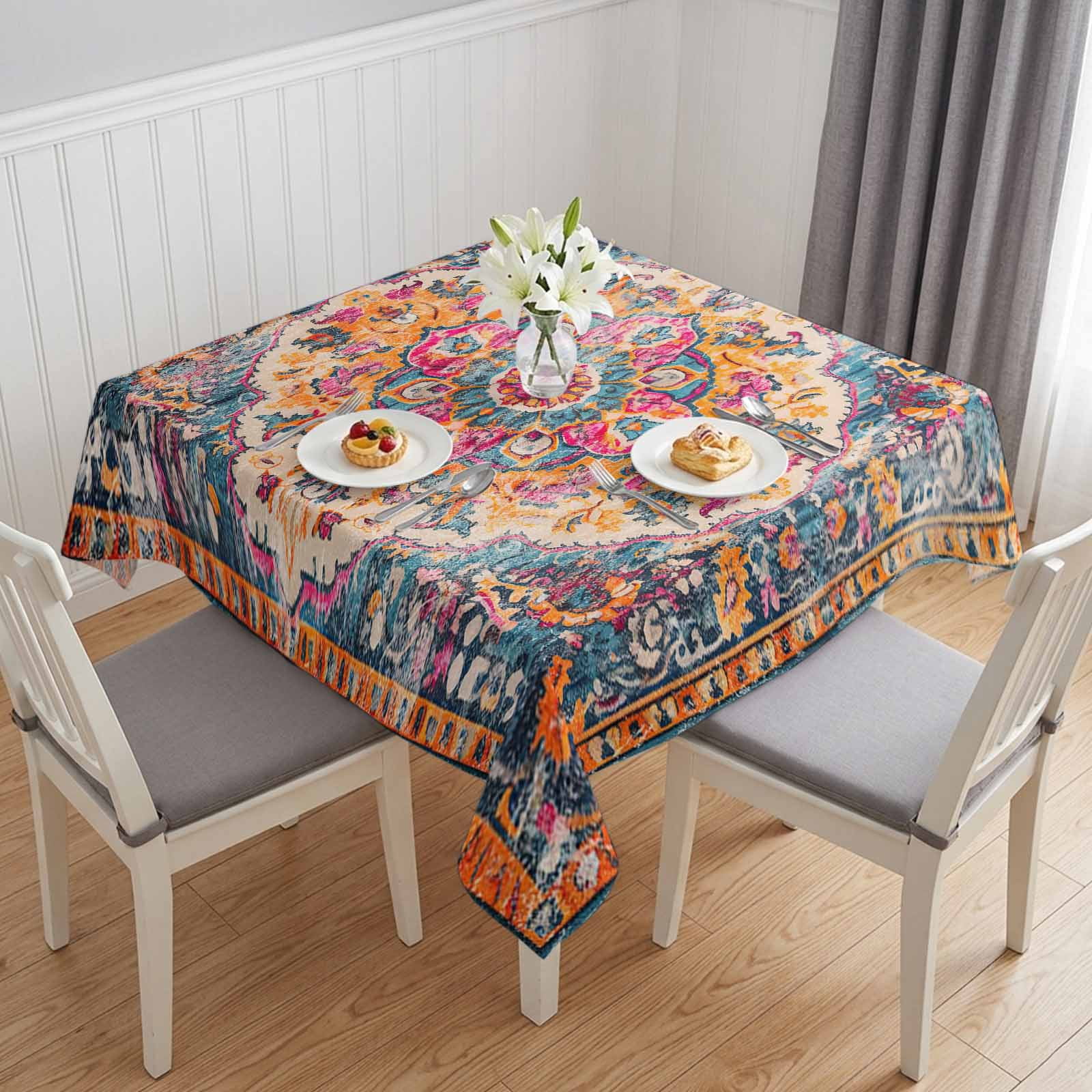 Blue Pink Table Cloth Waterproof Tablecloths, Boho Middle Century ...