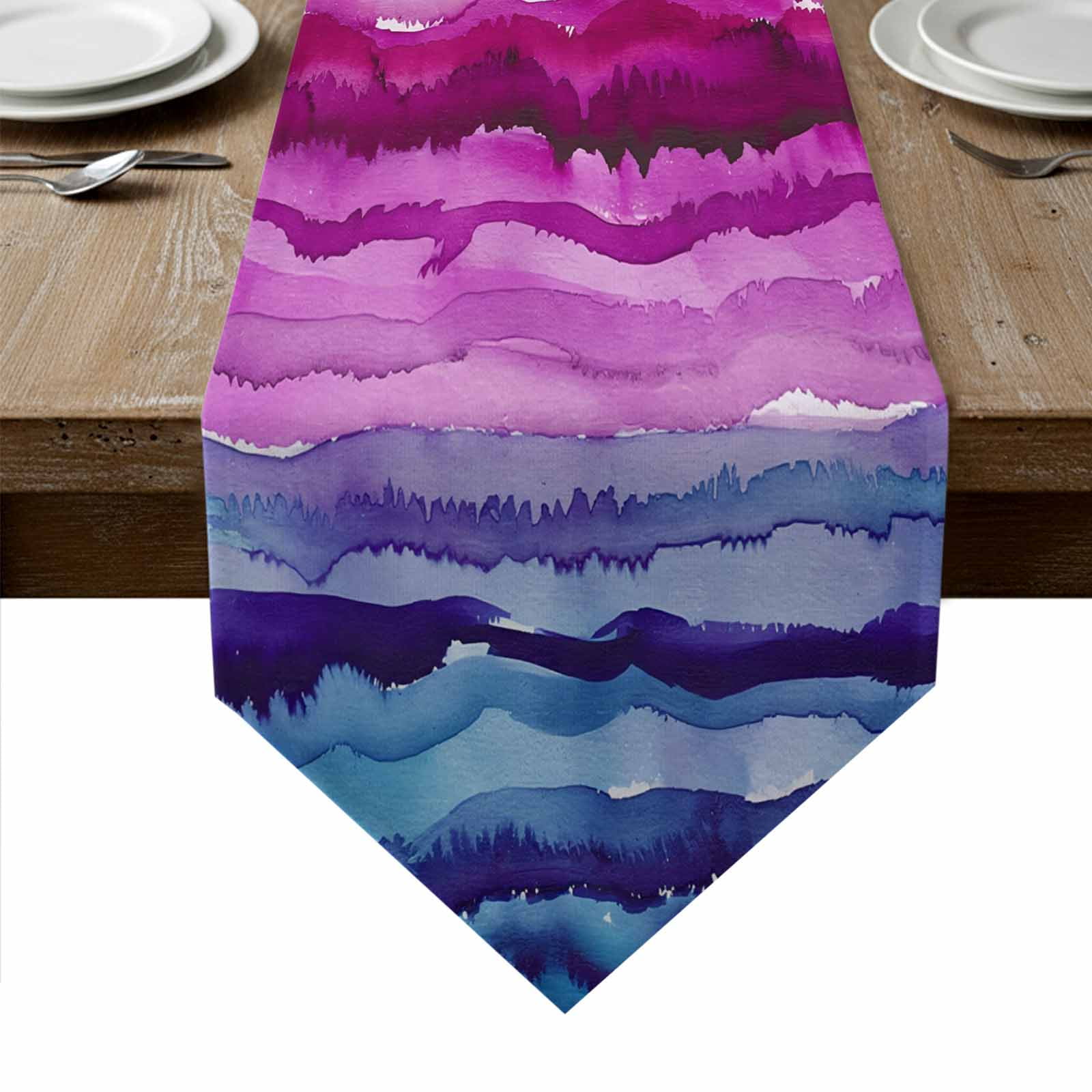 Blue Pink Table Runner Linen Burlap Table Runner 72 Inches Long ...