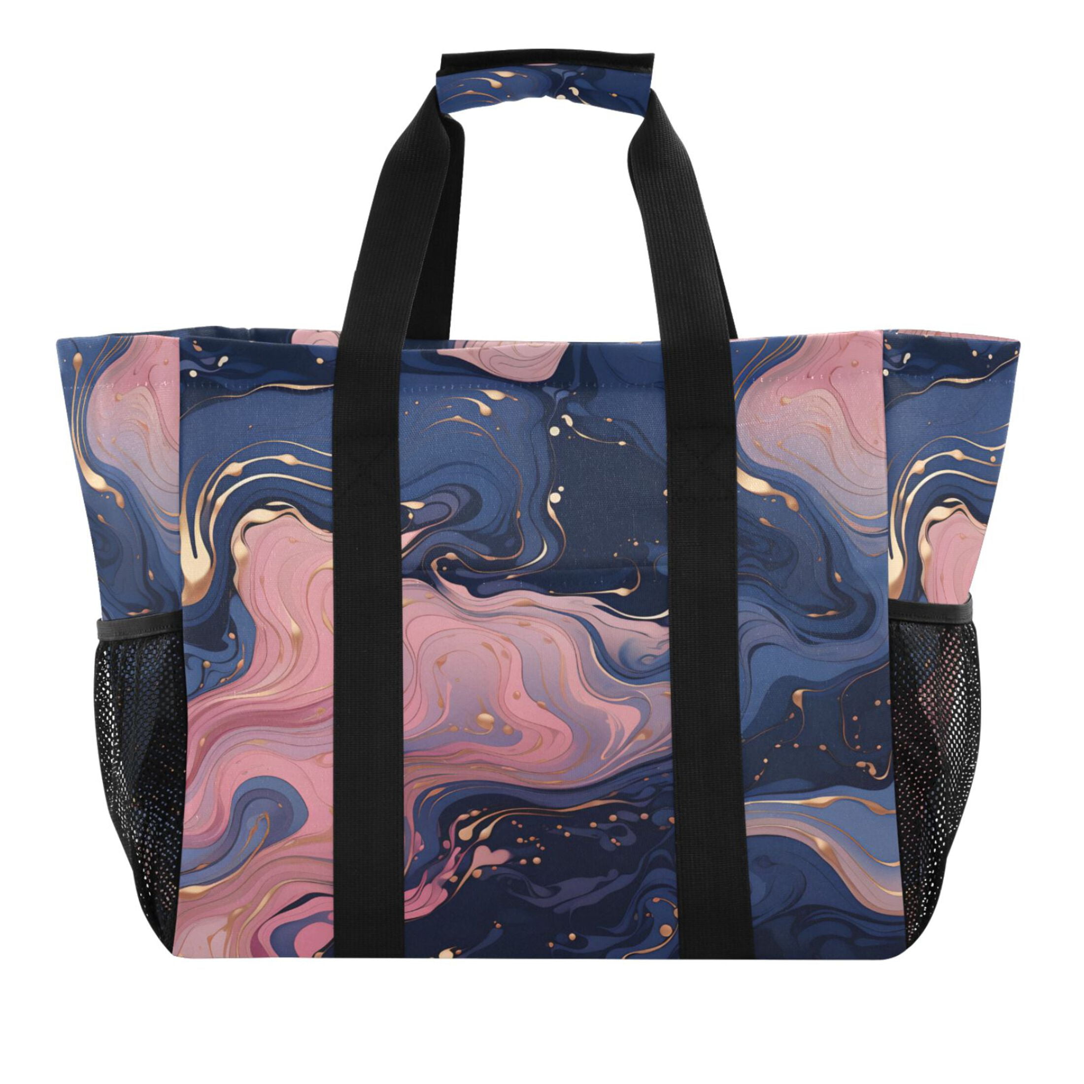 Blue Pink Tie Dye Reusable Grocery Bags with Handle Side Pocket ...