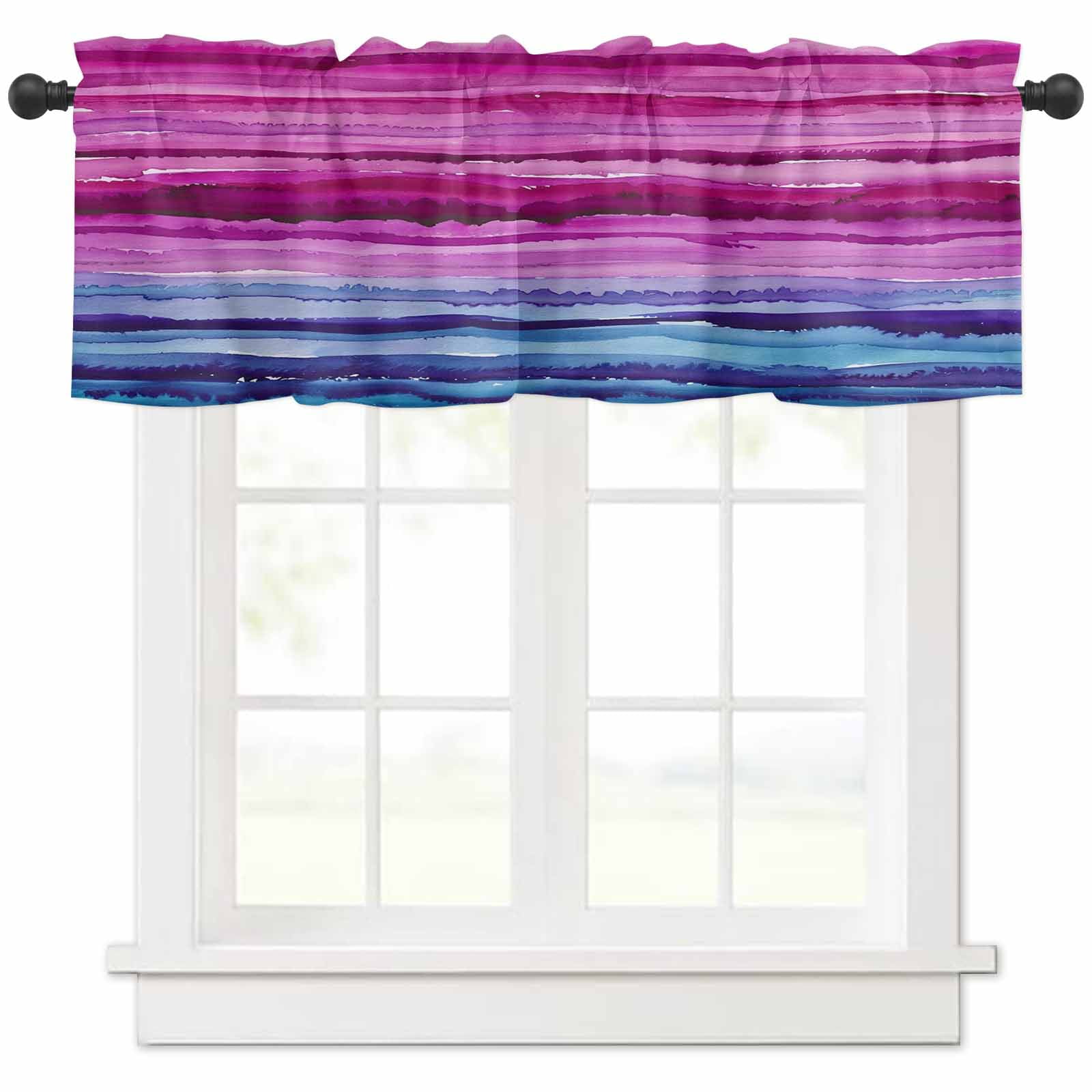 Blue Pink Valances for Windows Farmhouse Kitchen Curtains Valances Rod ...