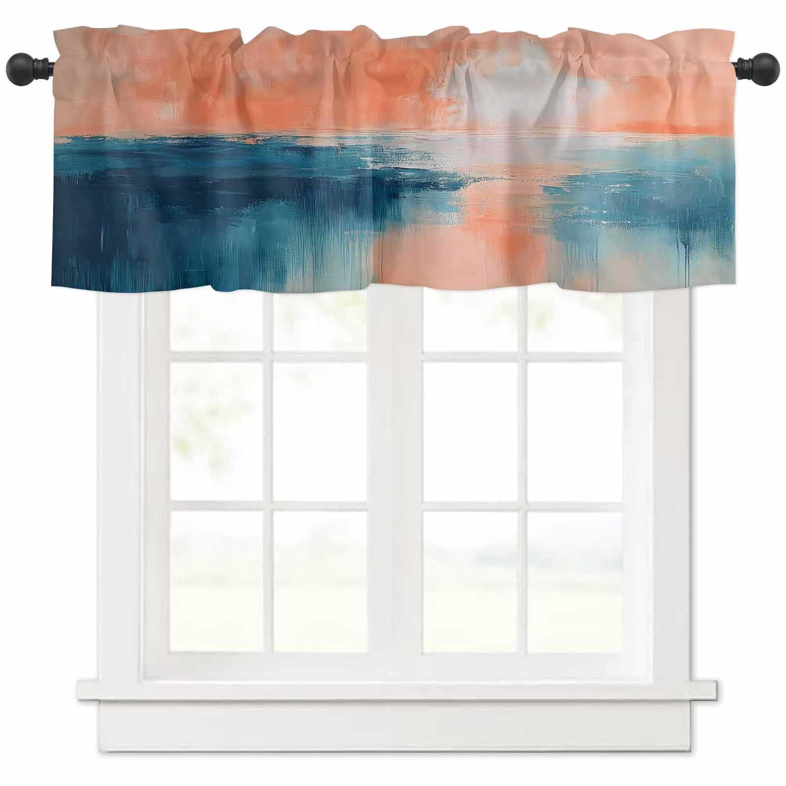 Blue Pink Valances for Windows Farmhouse Kitchen Curtains Valances Rod ...