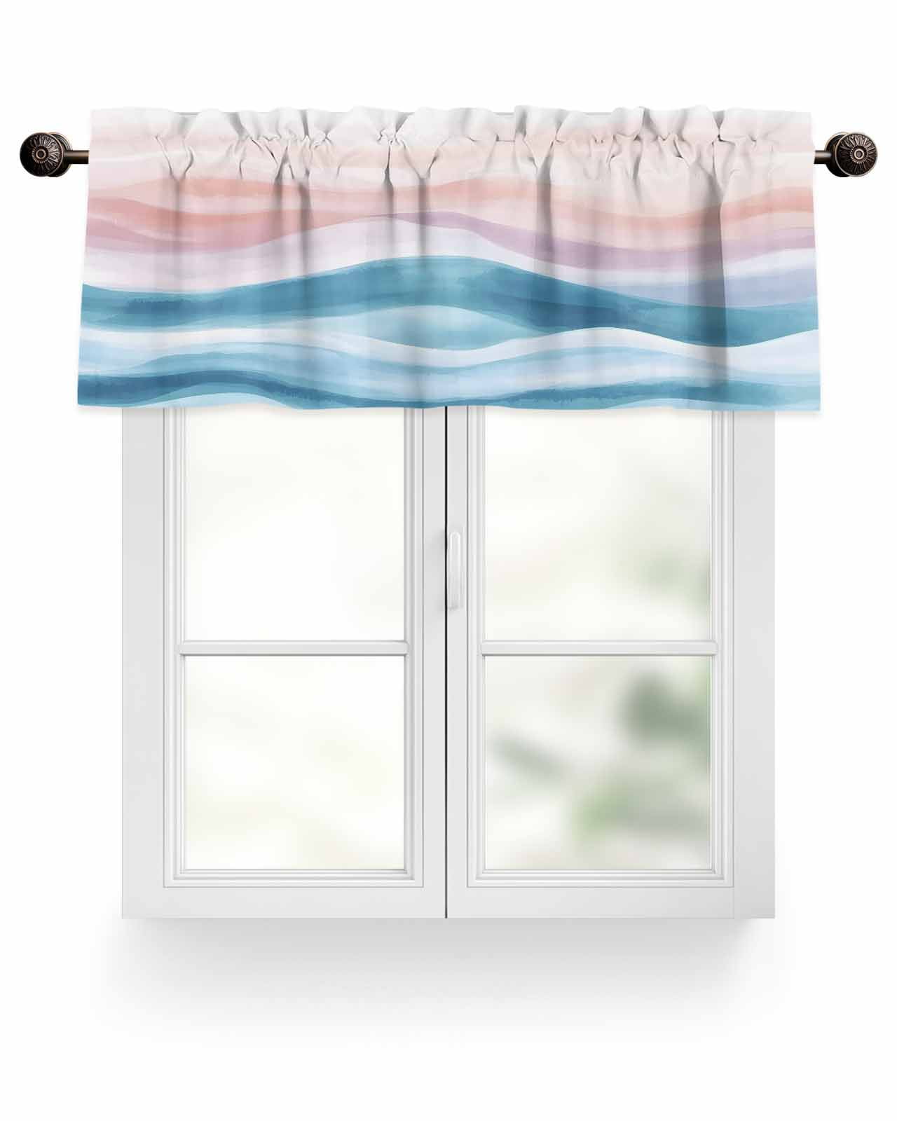 Blue Pink Valances for Windows Ombre Sea Wave Abstract Watercolor Ocean ...