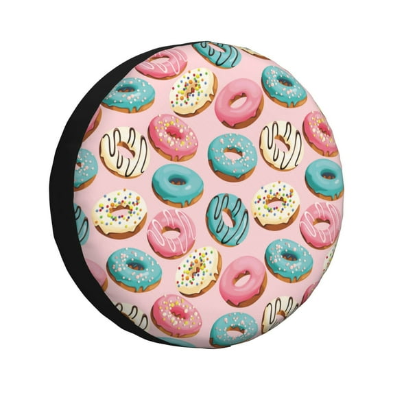 Blue Pink White Donut Print Spare Tire Cover for Trailer Camper RV ...