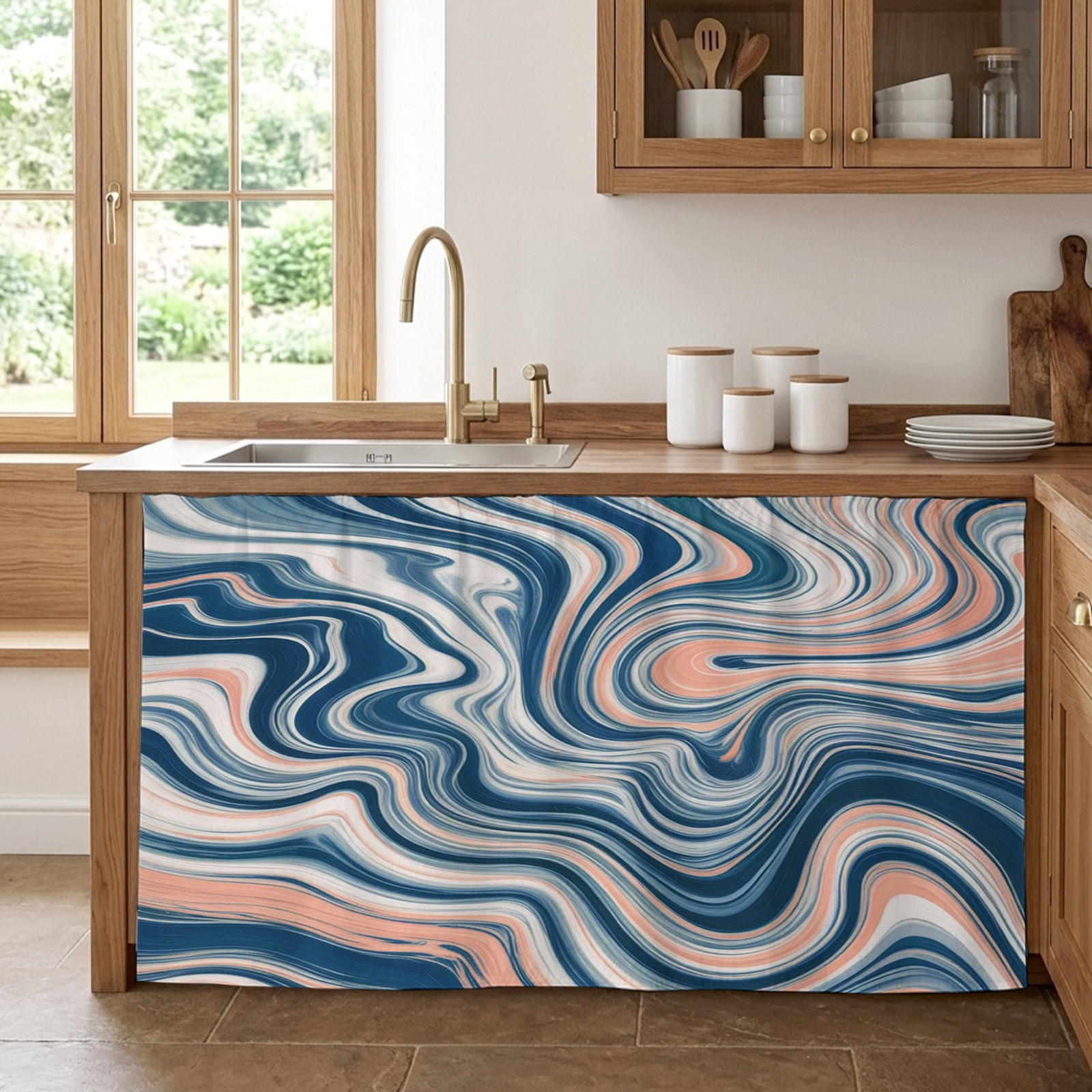 Blue Pink White Marble Cabinet Curtains 28" W x 51" L Fluid Art ...