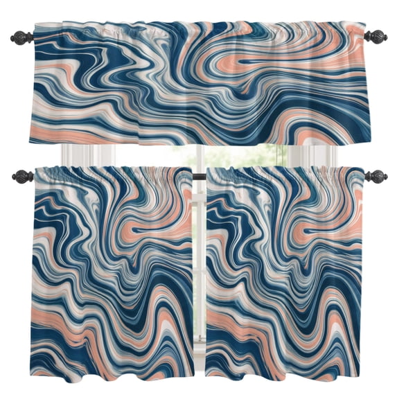 Blue Pink White Marble Kitchen Curtains Set for Windows, Fluid Art ...