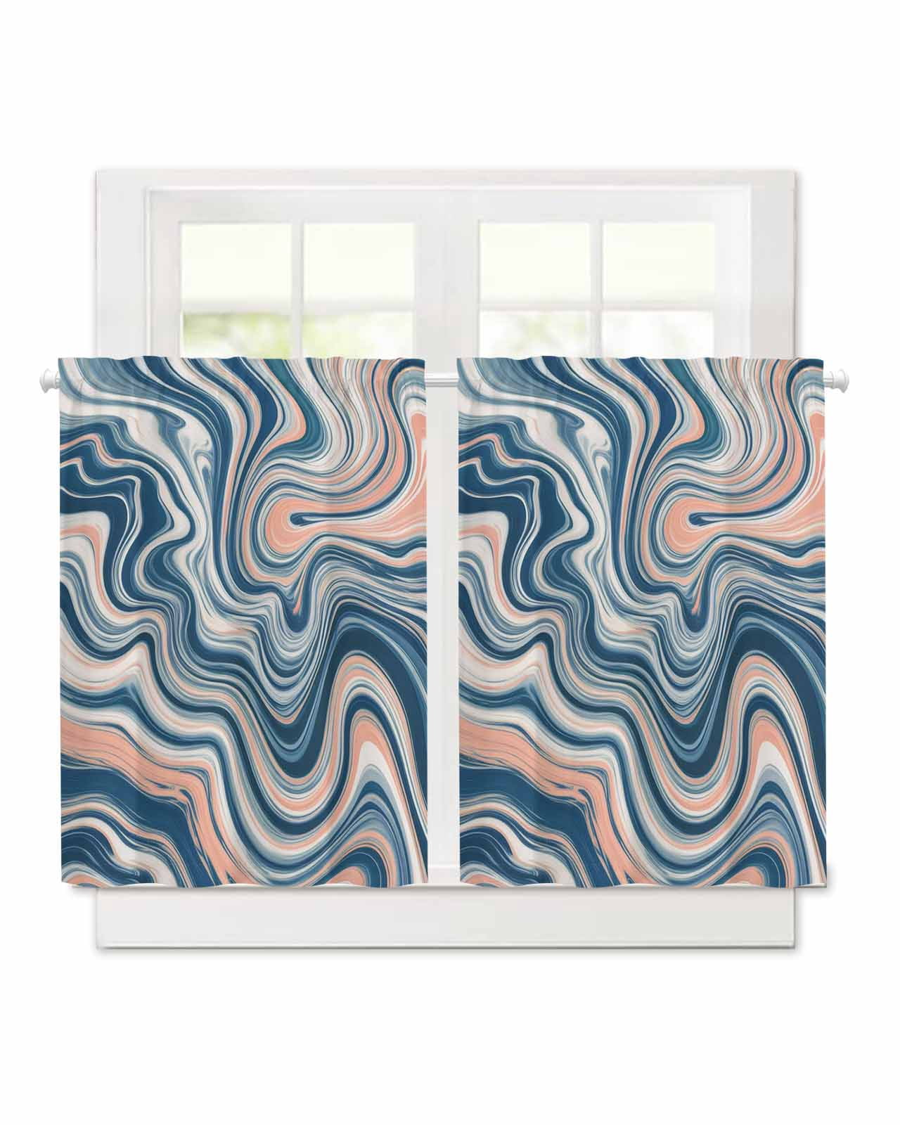Blue Pink White Marble Texture Short Blackout Curtains 36 Inch Long ...