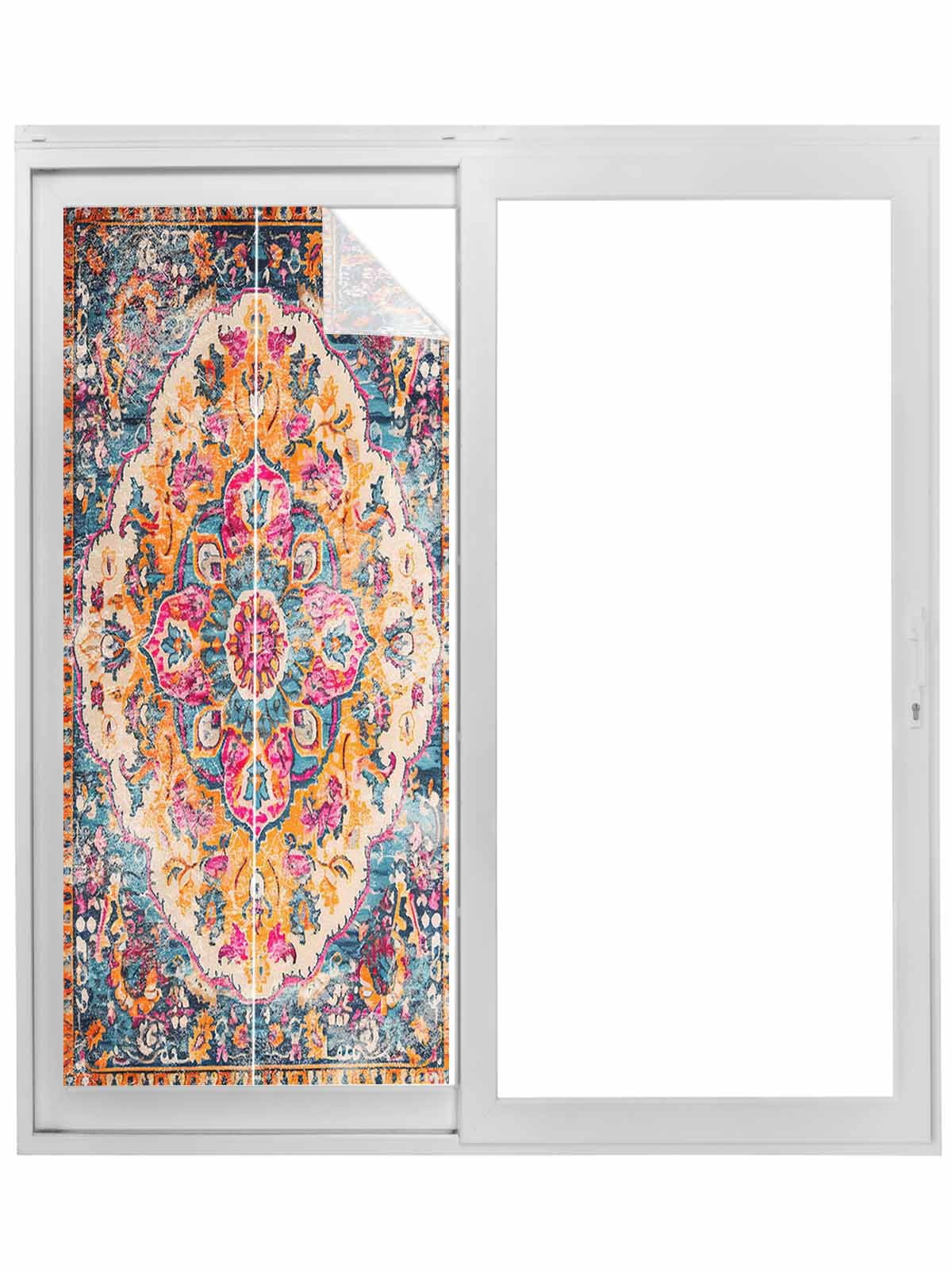 Blue Pink Window Privacy Film, Boho Middle Century Geometric Abstract ...