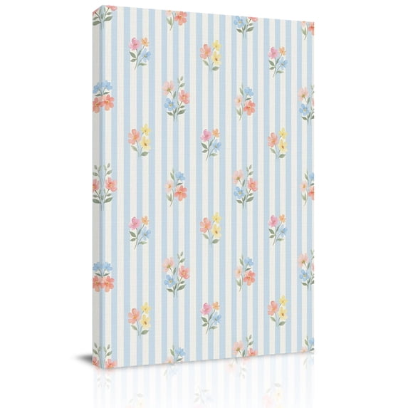 Blue Pink Yellow Floral Canvas Wall Art for Living Room, Blue Stripes ...