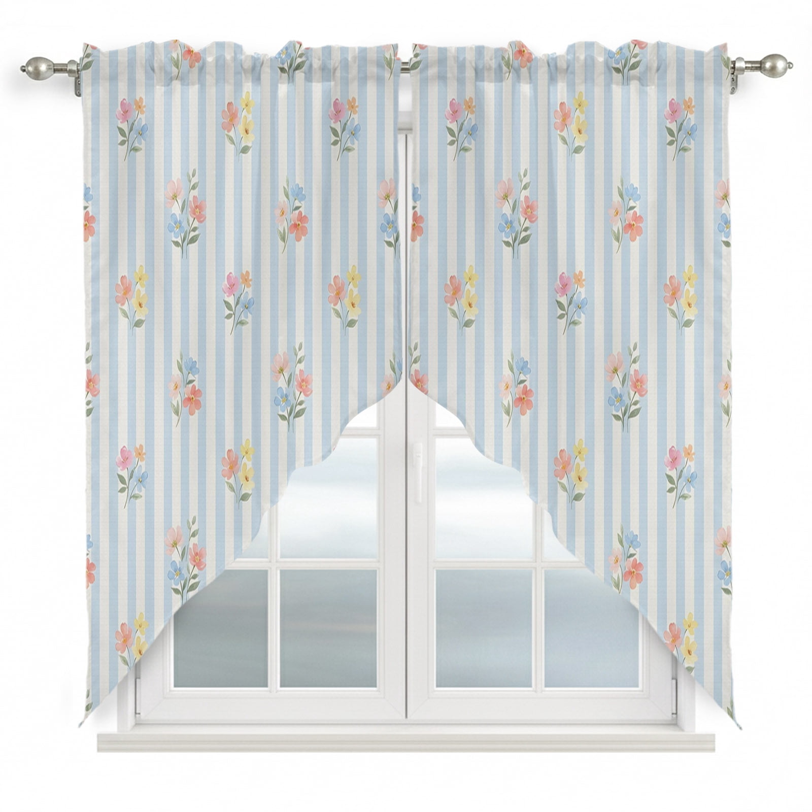 Blue Pink Yellow Floral Swag Curtain Valance for Window 2 Panels Blue ...