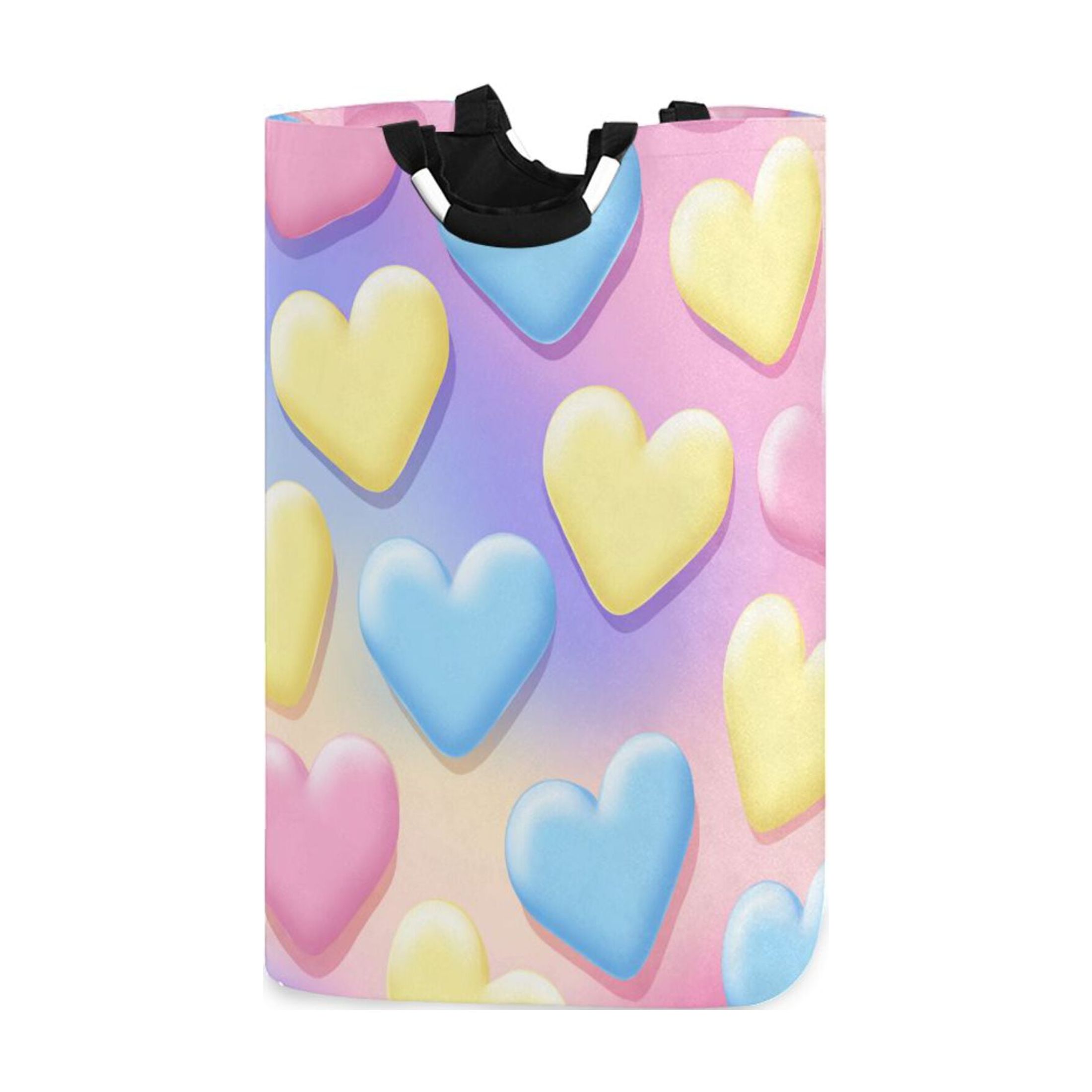 Blue Pink Yellow Heart Cute Valentine Laundry Basket with Handles ...