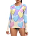 Blue Pink Yellow Heart Cute Valentine Women's Rash Guard Shirts UPF 50 ...