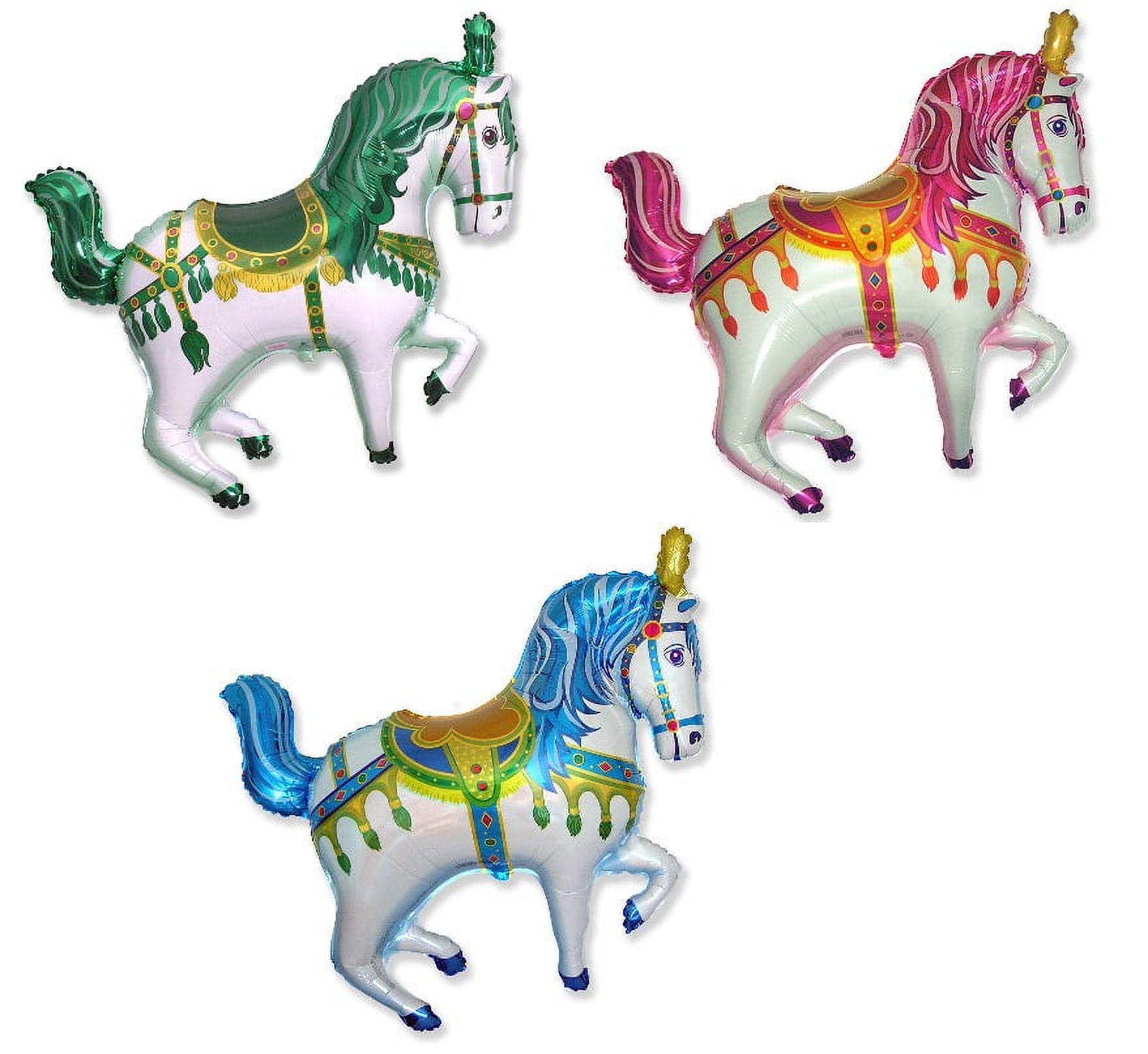 Blue Pink and Green (3 Pieces) 35" Carousel Fair Carnival Horse Mylar ...