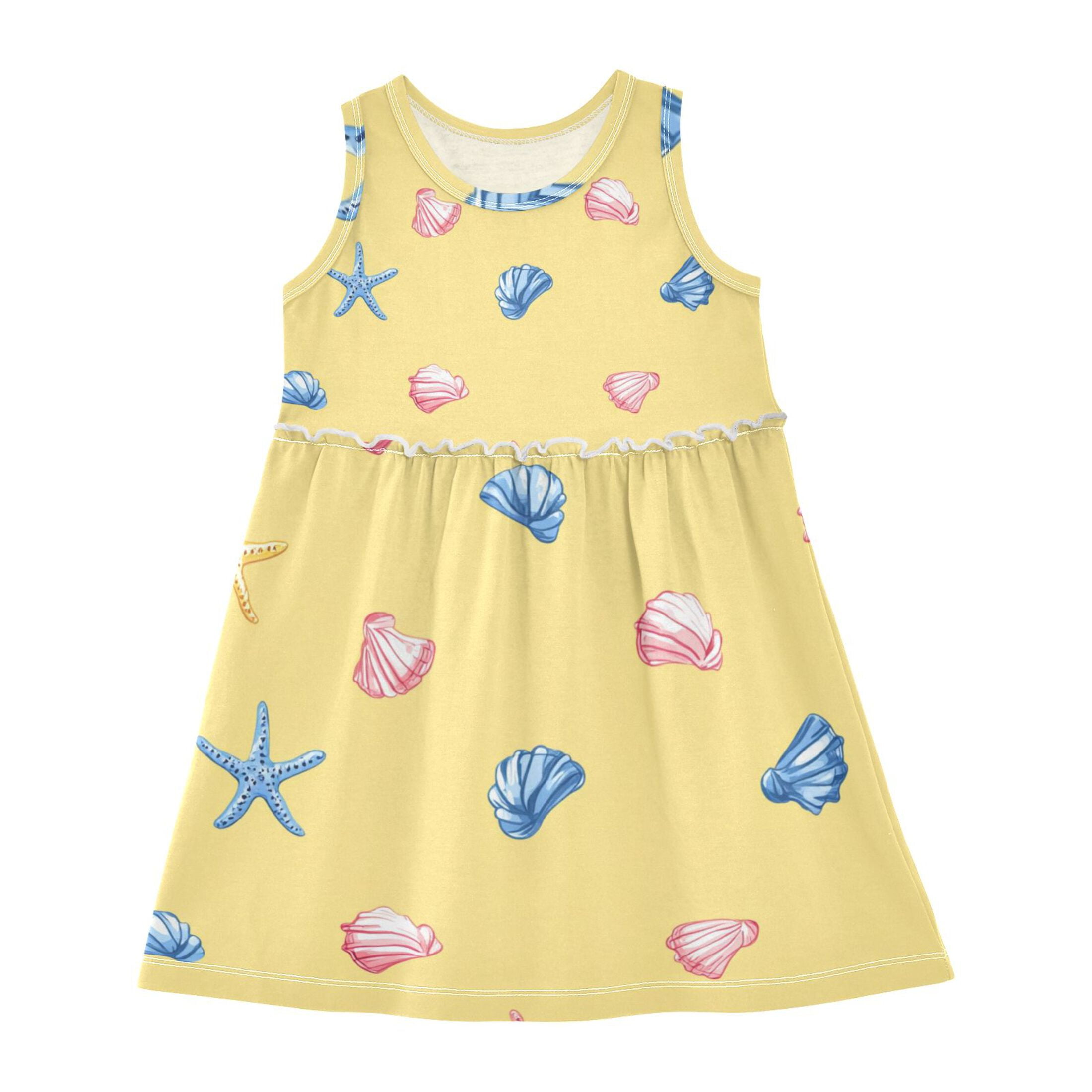 Blue Pinkish Seashells Starfish Girls' Sleeveless Dress A-Line One ...