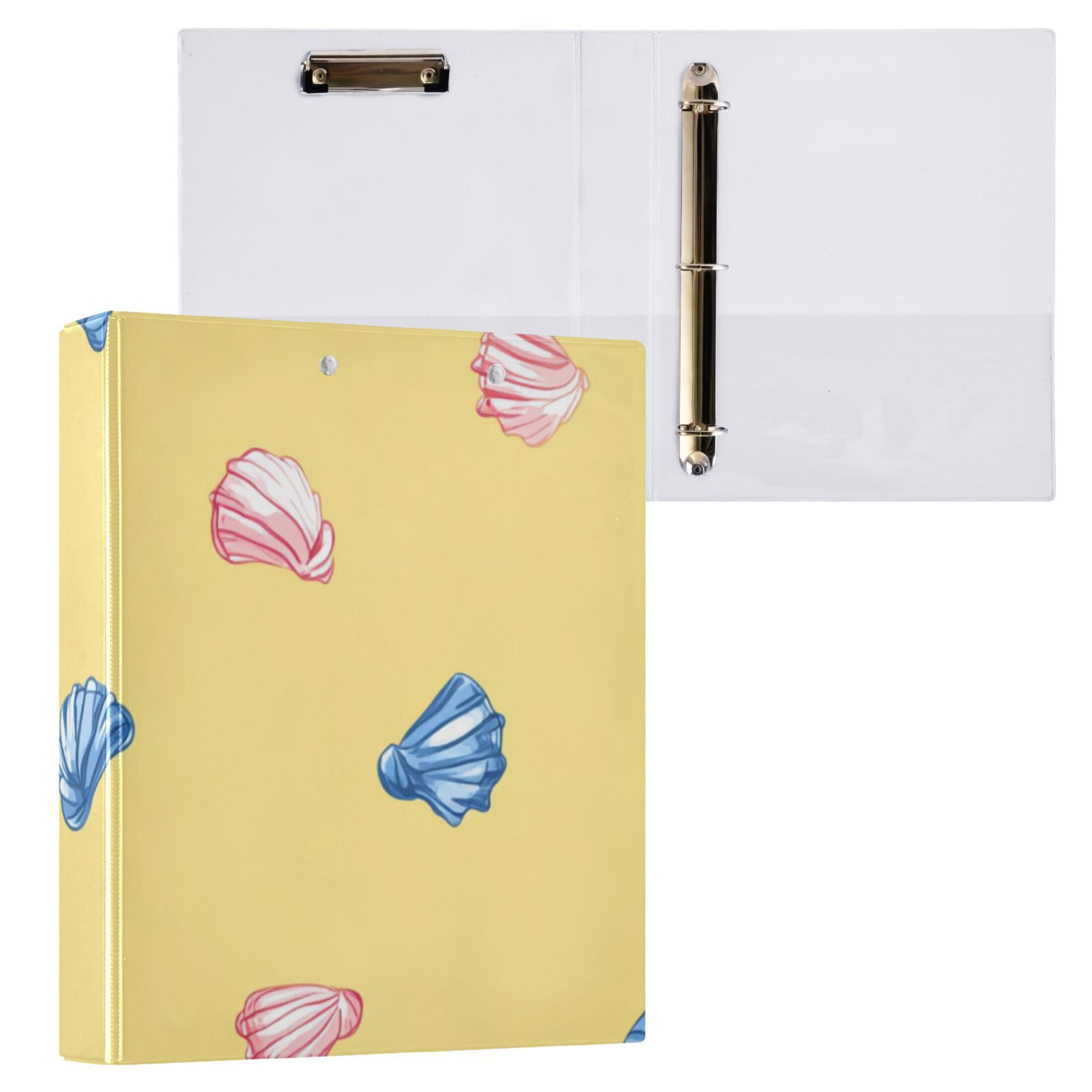 Blue Pinkish Seashells Starfish Round Ring Binder 3 Rings 1.5" Capacity ...