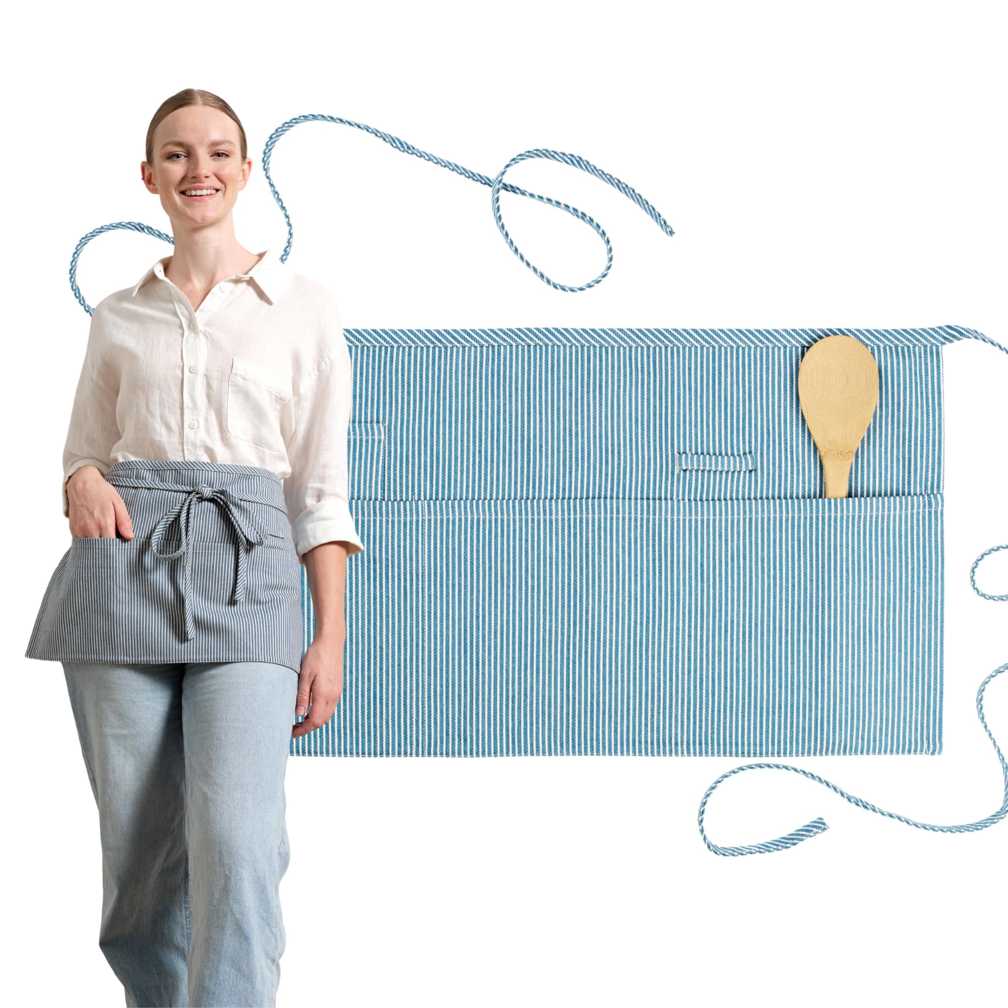 Blue Pinstriped Home Chef Waist Apron, Fabric Cooking & Baking Apron ...