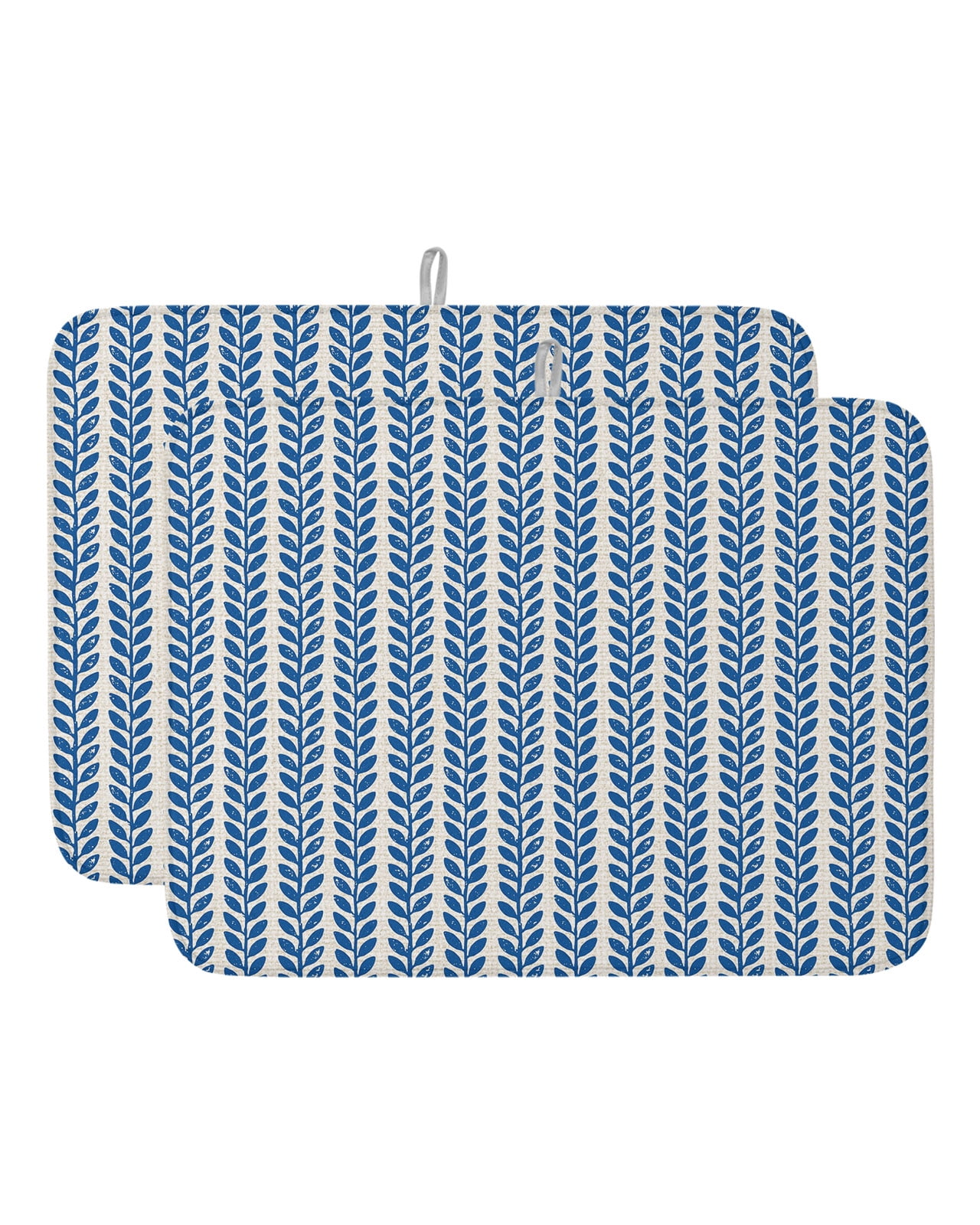 Blue Pinstripes Dish Drying Mat 18x24 inch Coastal Nautical Blue Leaf ...