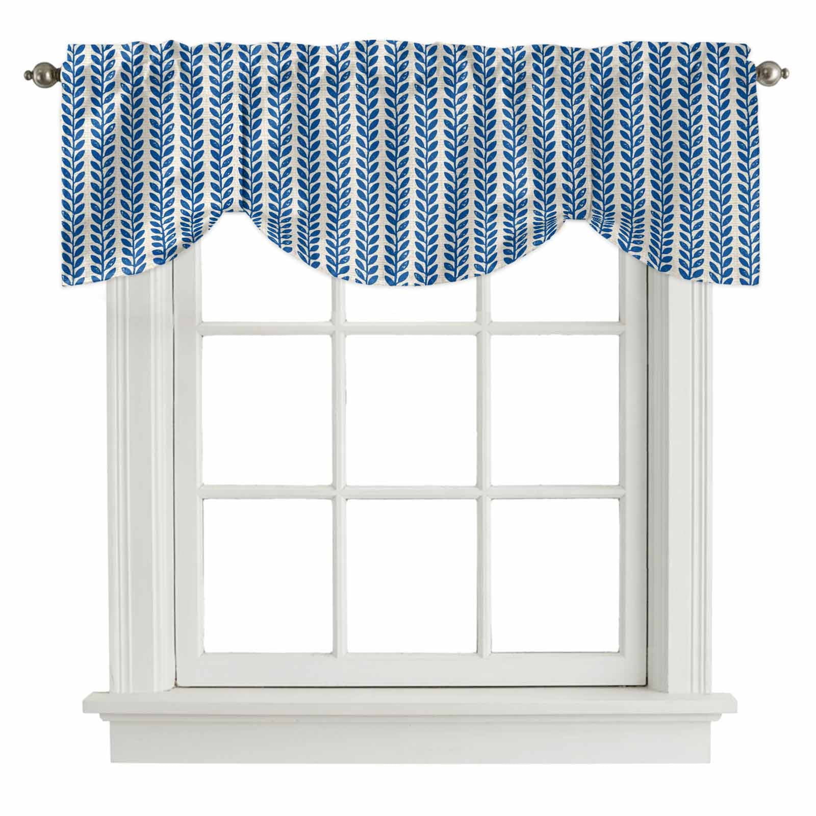 Blue Pinstripes Tie Up Valances Curtain, Coastal Nautical Blue Leaf ...