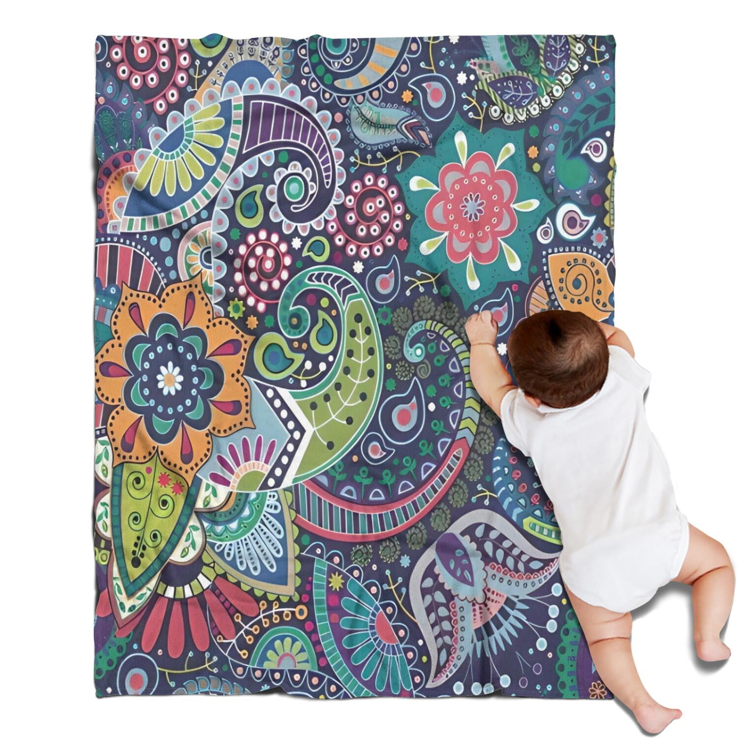 Blue Pioneer Flower and Paisley Pattern Blanket,Comfortable Soft ...