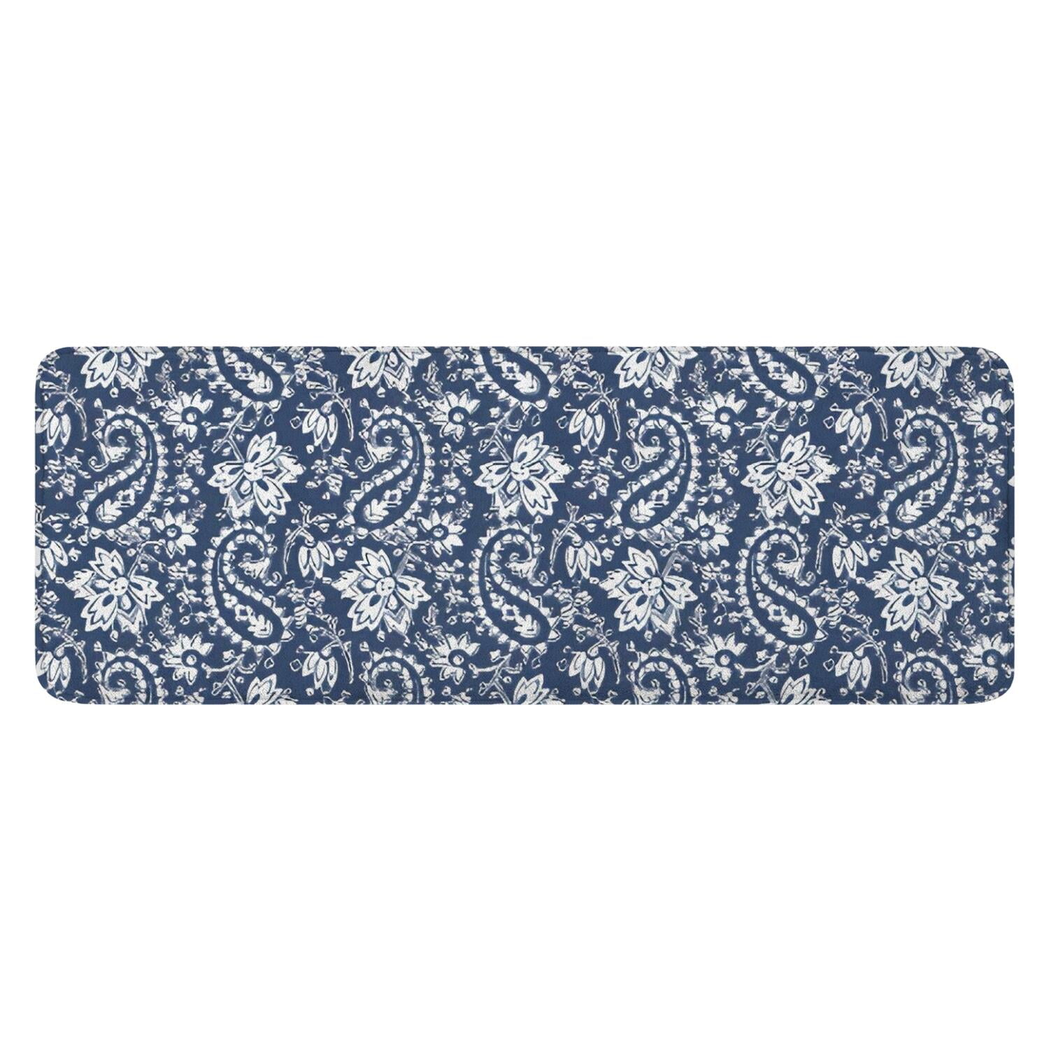 Blue Pioneer Flower and Paisley Pattern Kitchen Rug Mat,Kitchen Runner ...