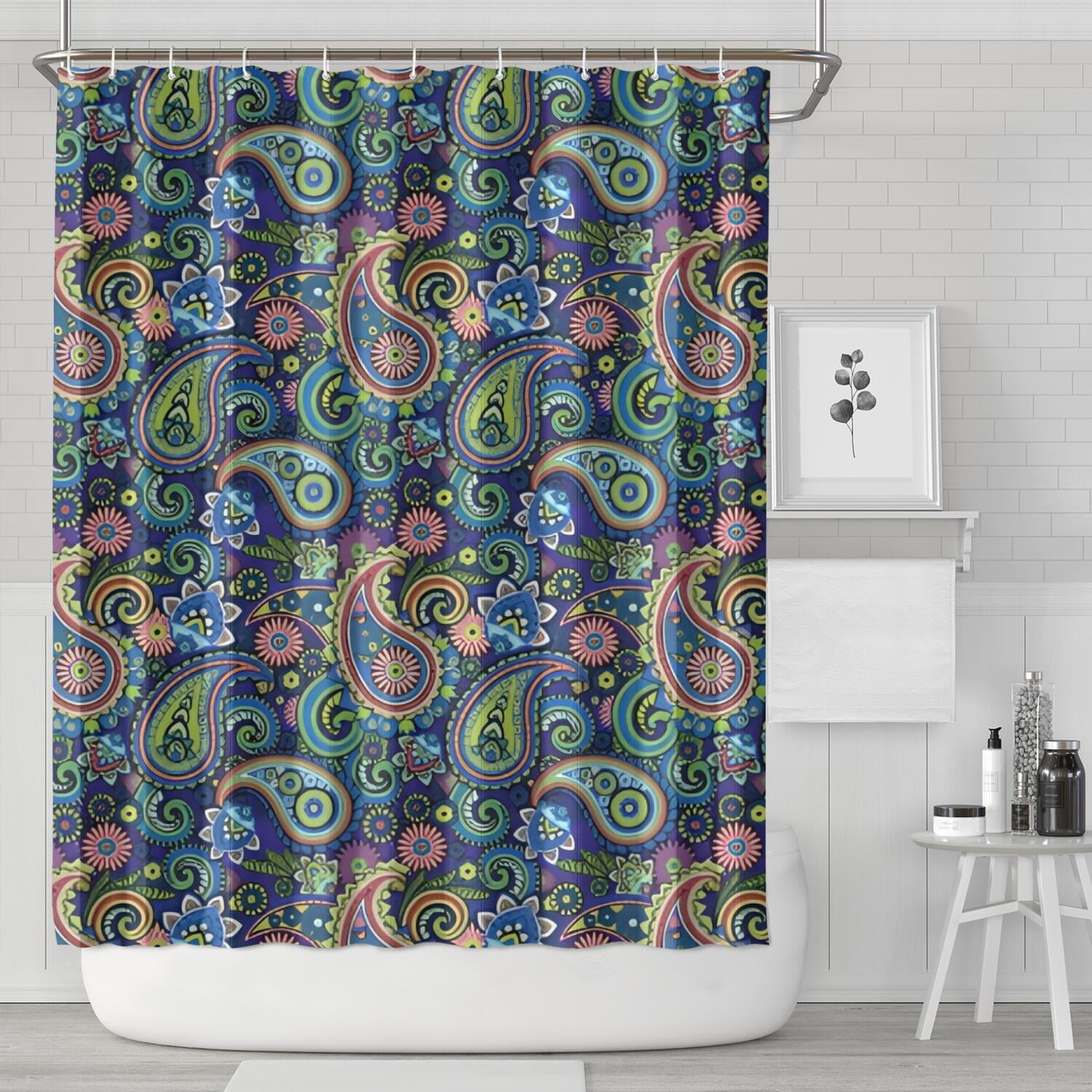Blue Pioneer Flower and Paisley Pattern Shower Curtain 72"x84 ...