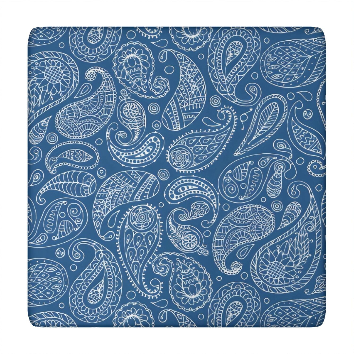Blue Pioneer Flower and Paisley Pattern Square Fitted Tablecloth with ...